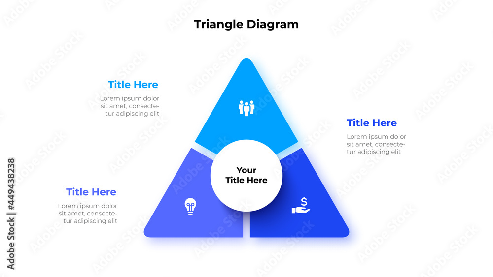 Triangle is divided into 3 parts. Concept of three options of business ...