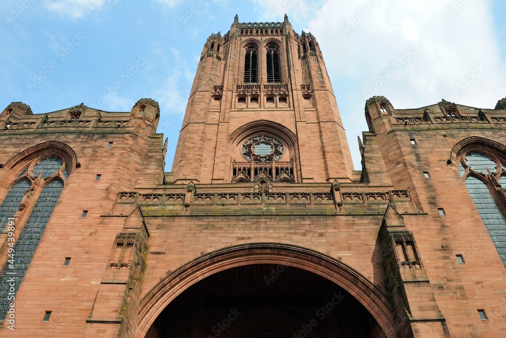 Exterior view of the Gothic Revival style Liverpool Cathedral of the ...