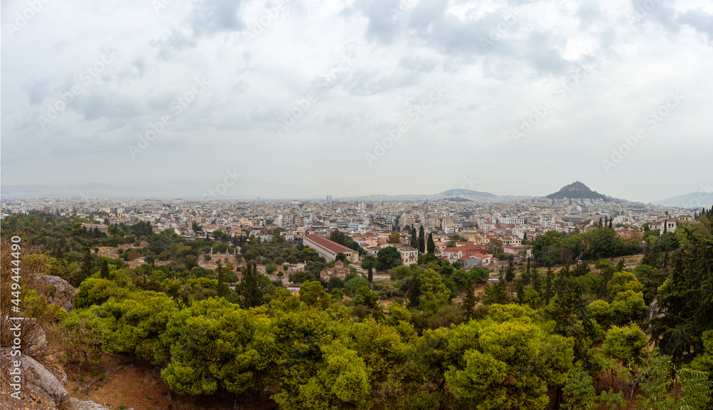 Panorama view on Acropolis (Parthenon), mount Lycabettus and Athens old ...