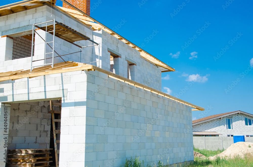 Building site of a house under construction made from white foam ...