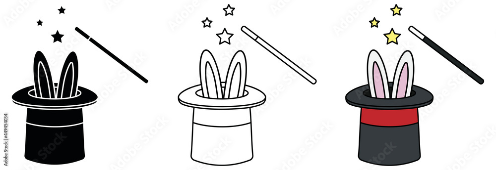 Rabbit out of a hat Magic Trick - Clipart Set Stock Vector | Adobe Stock