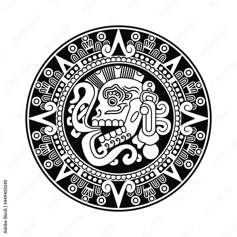 Hand drawn aztec skull medallion plaque, vector illustration Stock ...