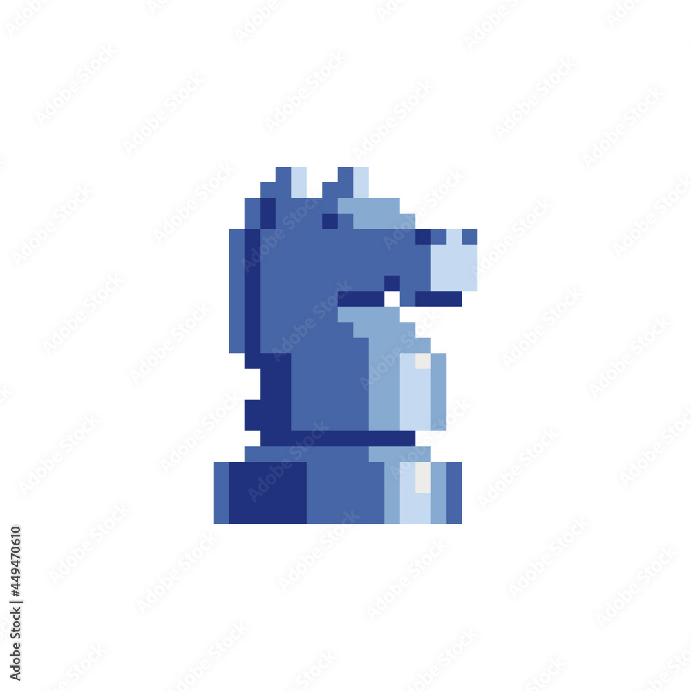 Horse chess piece icon. Chess application. Pixel art style. 8-bit video ...