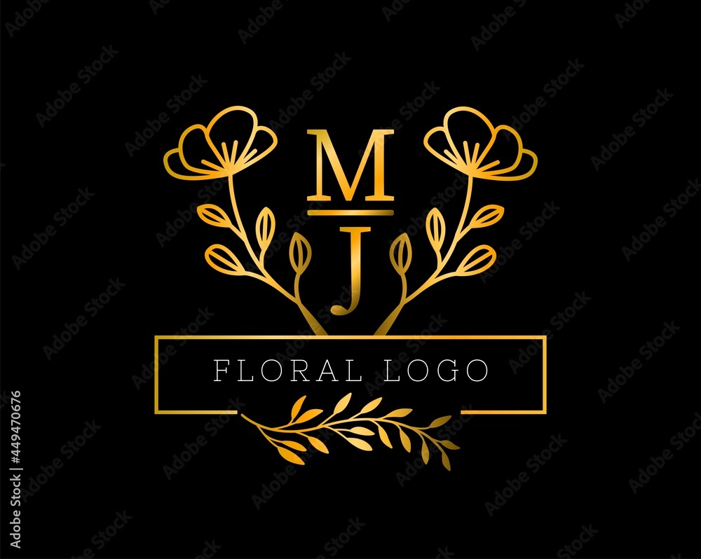 Initial vector sign of the M and J or MJ logo. gold lettering template ...