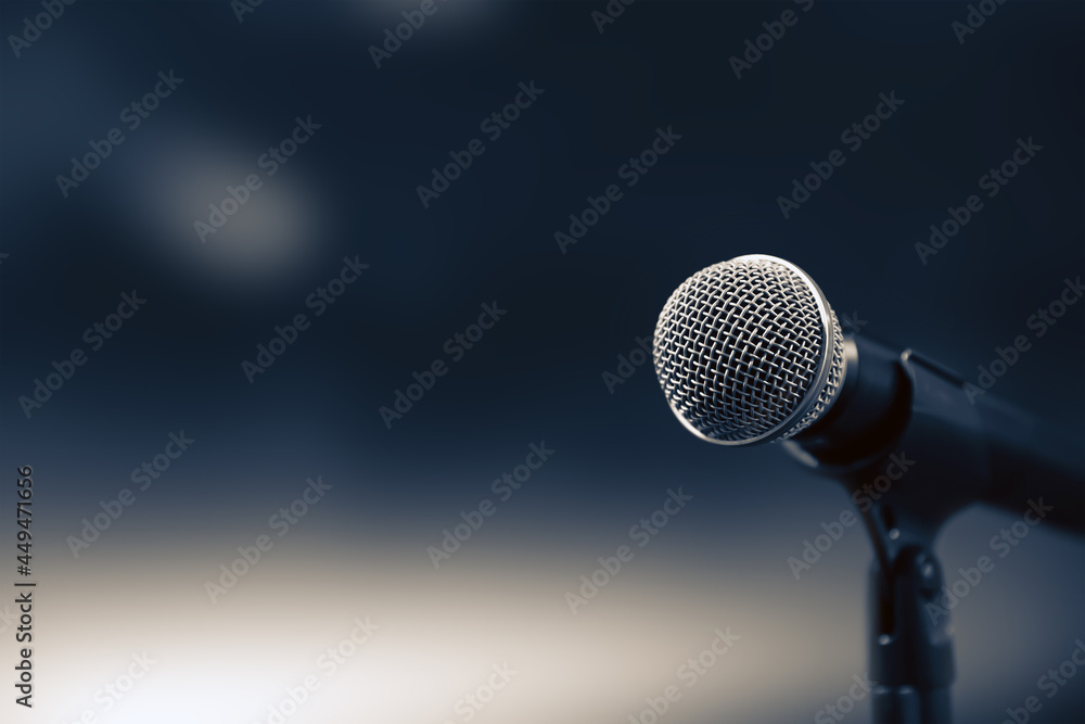 Microphone Public speaking background, Close-up the microphone on stand ...