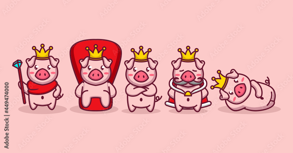 Set of King pig in glorious pose mascot design Stock Vector | Adobe Stock