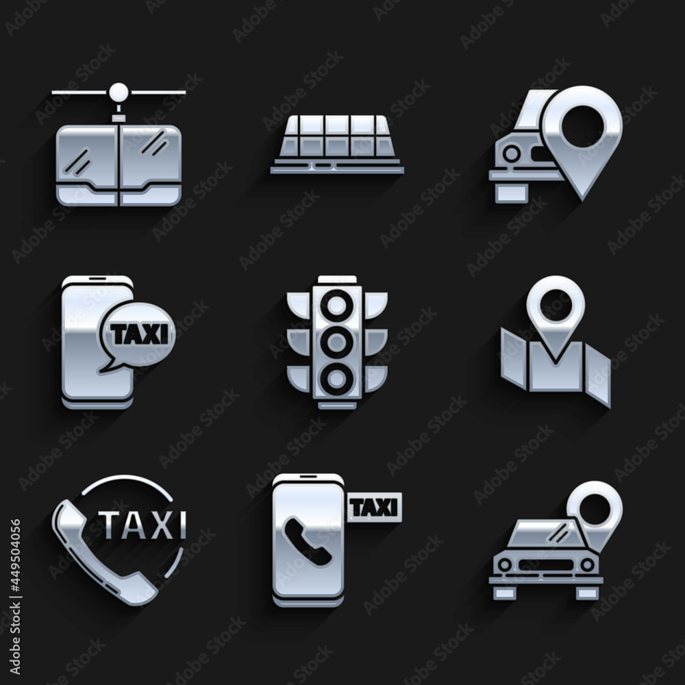 Set Traffic light, Taxi call telephone service, Map pointer with taxi ...