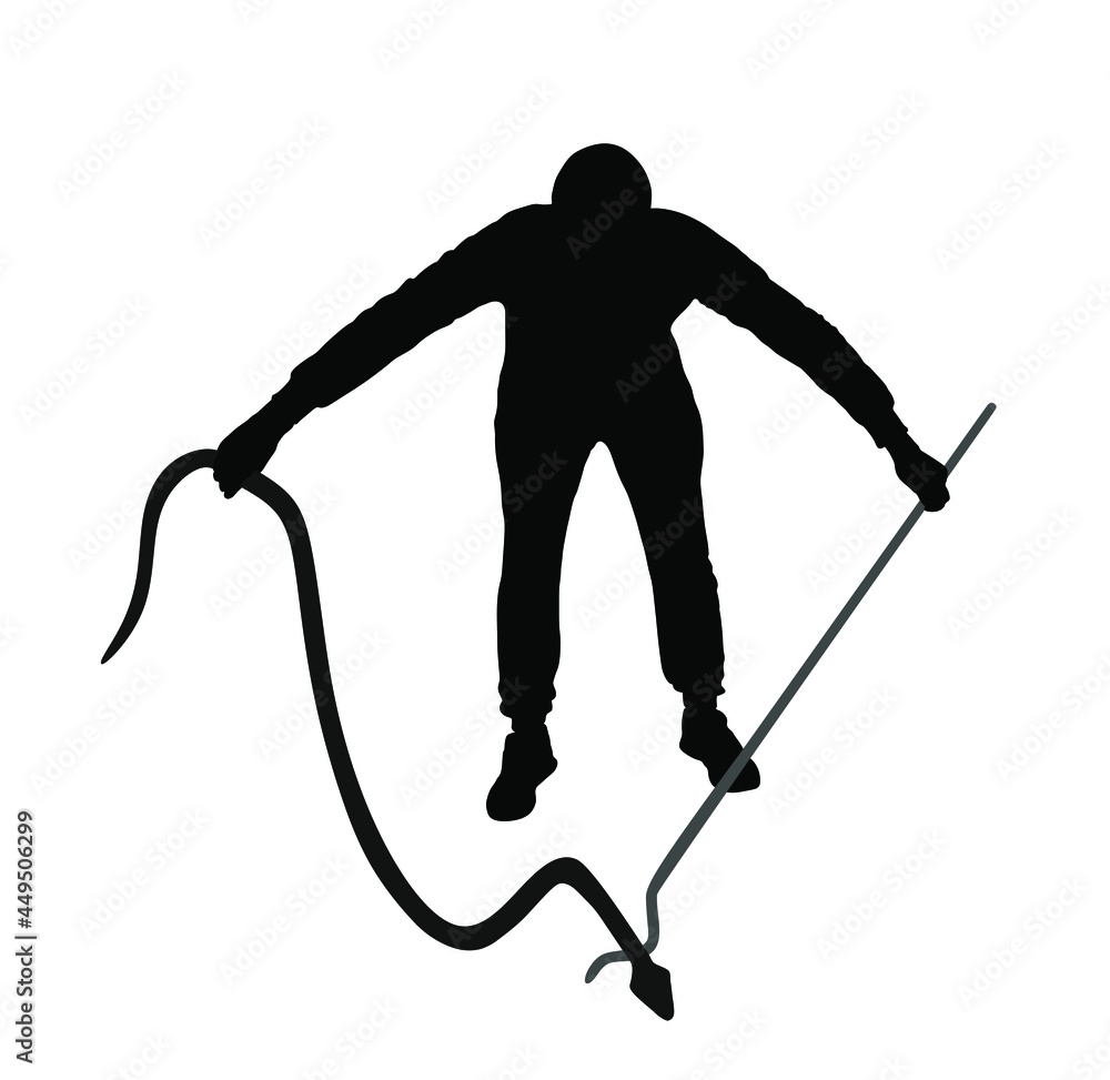 Brave man catching snake with stick vector silhouette illustration ...