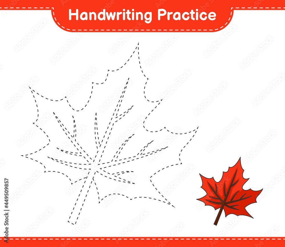 Handwriting practice. Tracing lines of Maple Leaf. Educational children ...