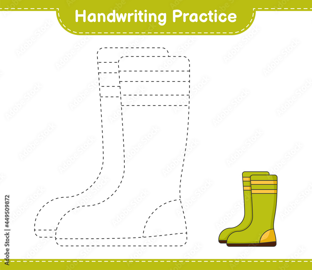 Handwriting practice. Tracing lines of Rubber Boots. Educational ...