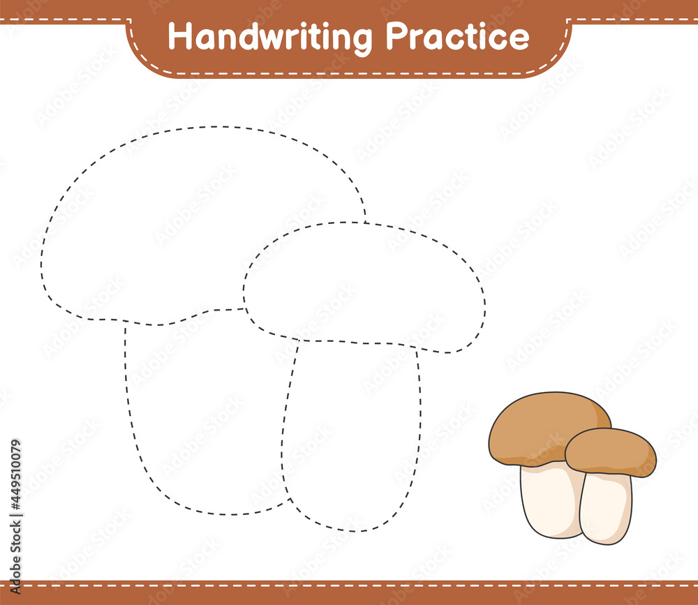 Handwriting practice. Tracing lines of Mushroom Boletus. Educational ...