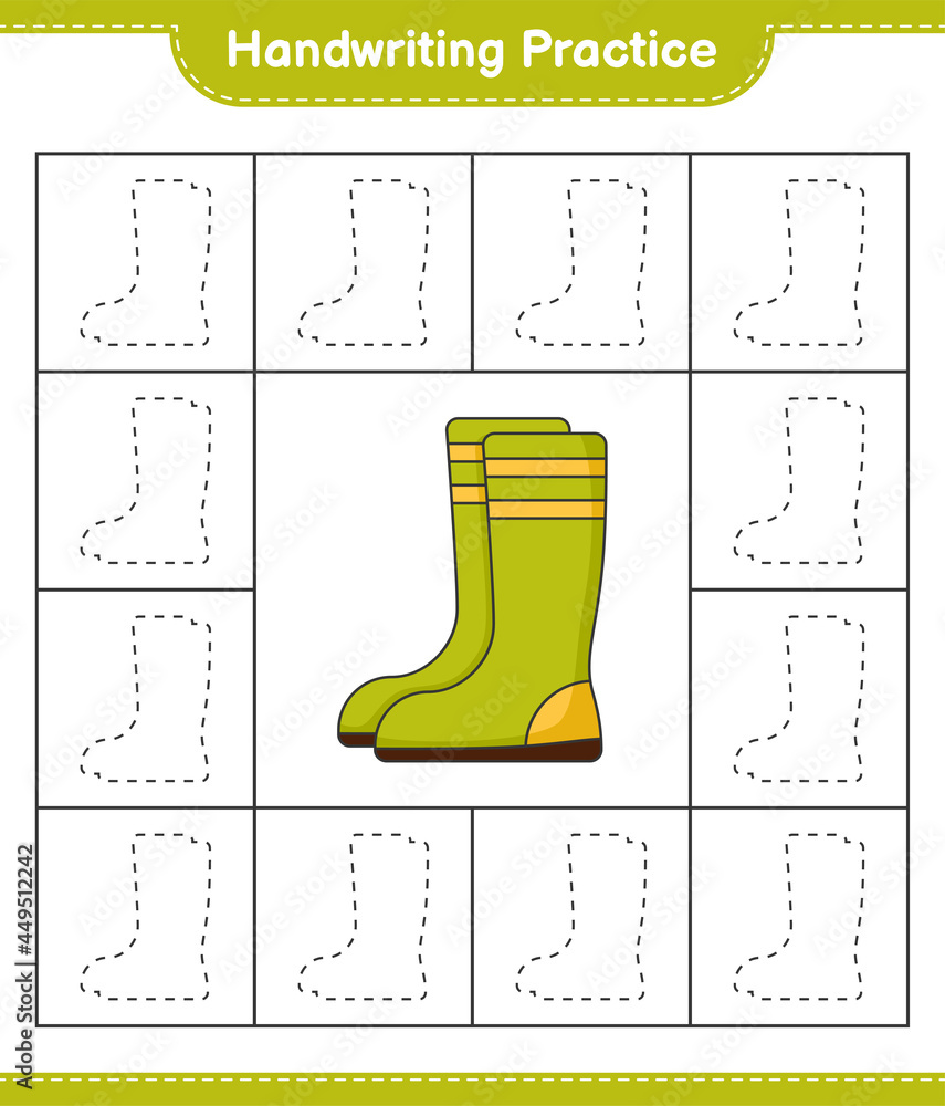 Handwriting practice. Tracing lines of Rubber Boots. Educational ...