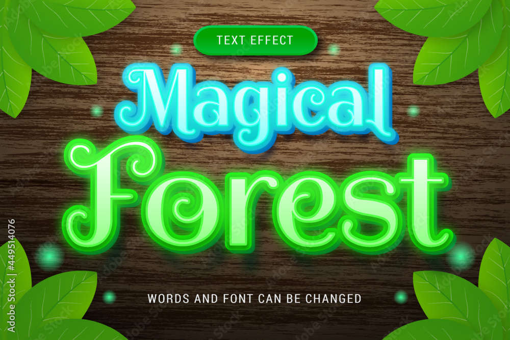 glowing magical forest text effect isolated on wood background Stock ...