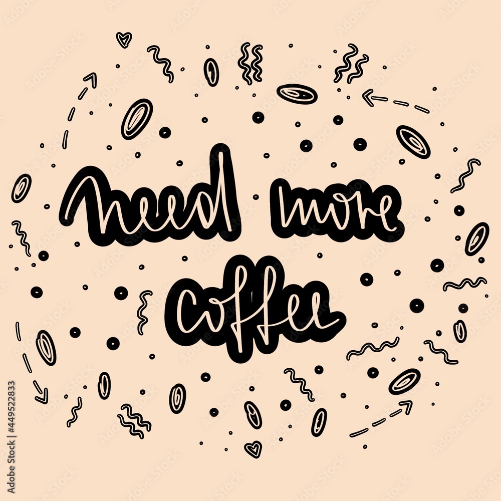 Simple doodle inscription about Coffee. Phrase about Coffee Needs more ...
