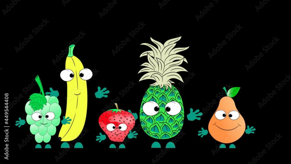 Dancing fruits. Cartoon animation. Animation on a transparent ...
