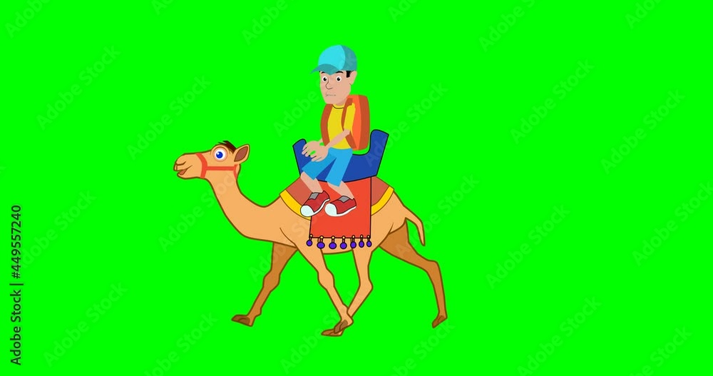 Tourist sitts on the camel, 2d loop animation, walk cycle, green screen ...