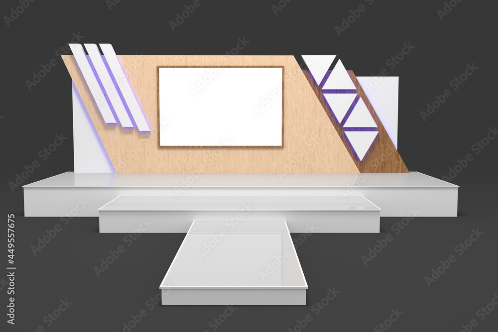 3d illustration stand booth backdrop LED TV screen blank space ...