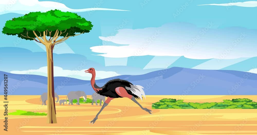 Running ostrich 2d cartoon loop animation, green screen Stock Video ...
