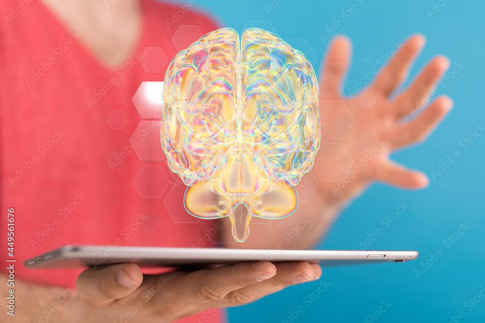 Brain. Digital brain. 3D Science and Technology concept. Neural network ...