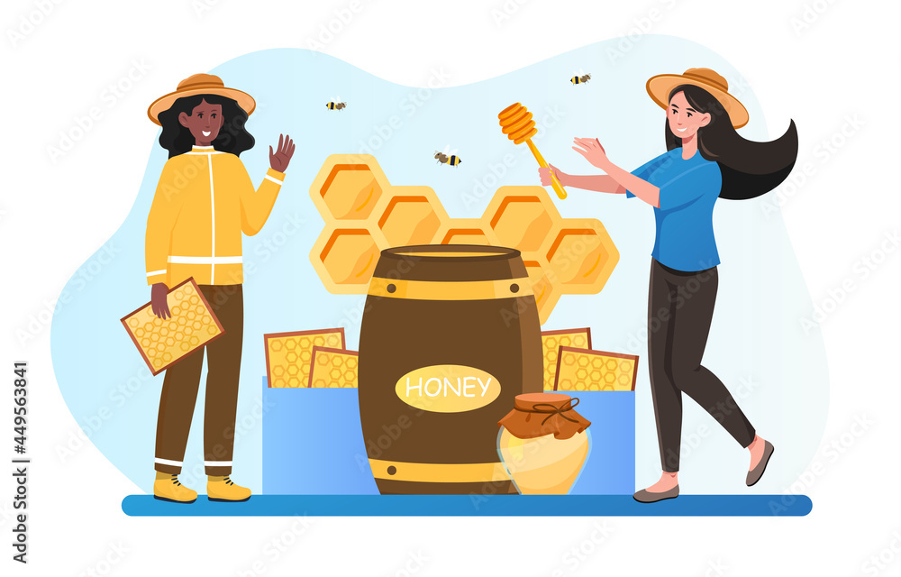 Apiary worker, beekeeping and honey production. Afro american woman in ...