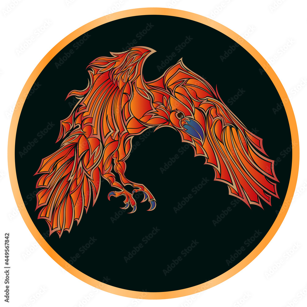 Fire Raven in a black circle isolated. vector illustration Stock Vector ...