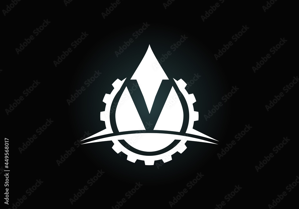 Initial V monogram alphabet with gear swoosh and oil. Oil and gas logo ...