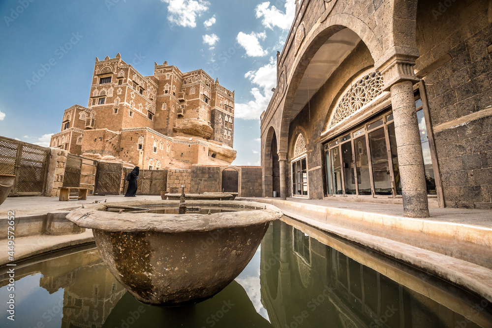 the Dar al-Hajar (Stone House), the Rock Palace in Wadi Dhahr valley, a ...