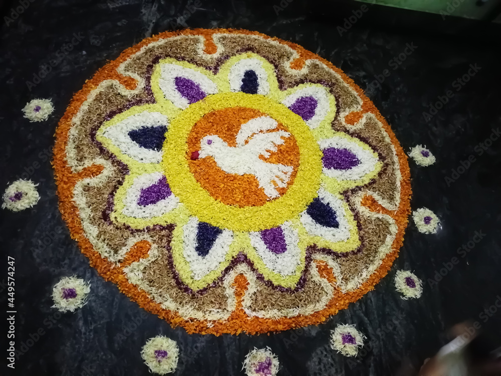 The art of flowers (Pookalam) made for Onam, the famous folk festival ...