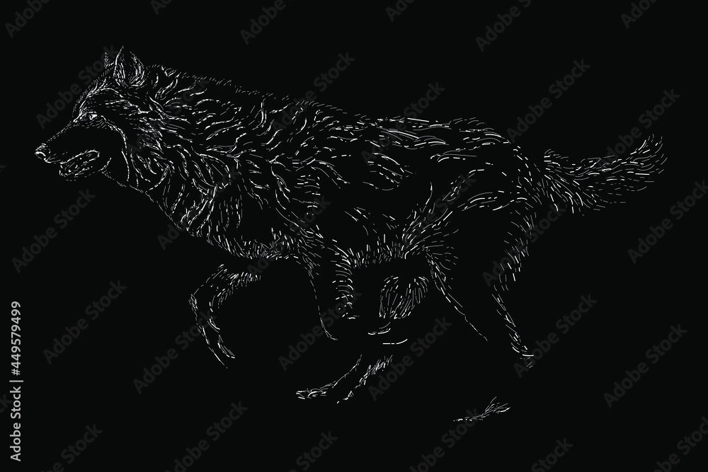 Poster grey wolf scratch vector hand drawing illustration – Tableau ...