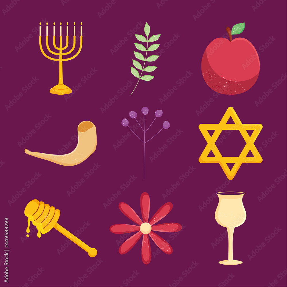 Rosh hashanah symbols Stock Vector | Adobe Stock