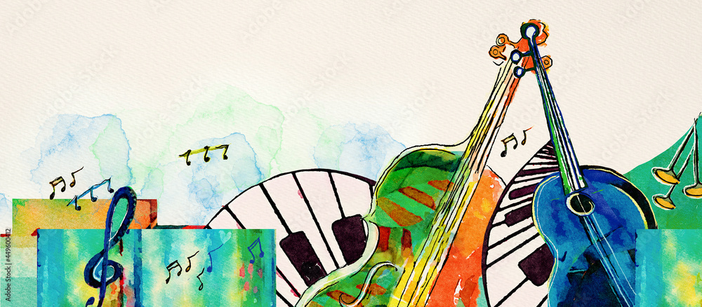 Poster World of music. Watercolor. Concept background.. – Wall Art ...