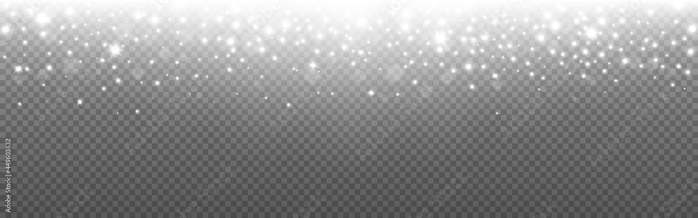 Glitter silver on transparent backdrop. Glowing lights effect with rays ...