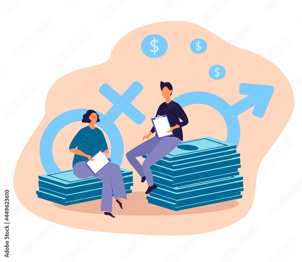 vector illustration on the theme of gender inequality in salaries ...
