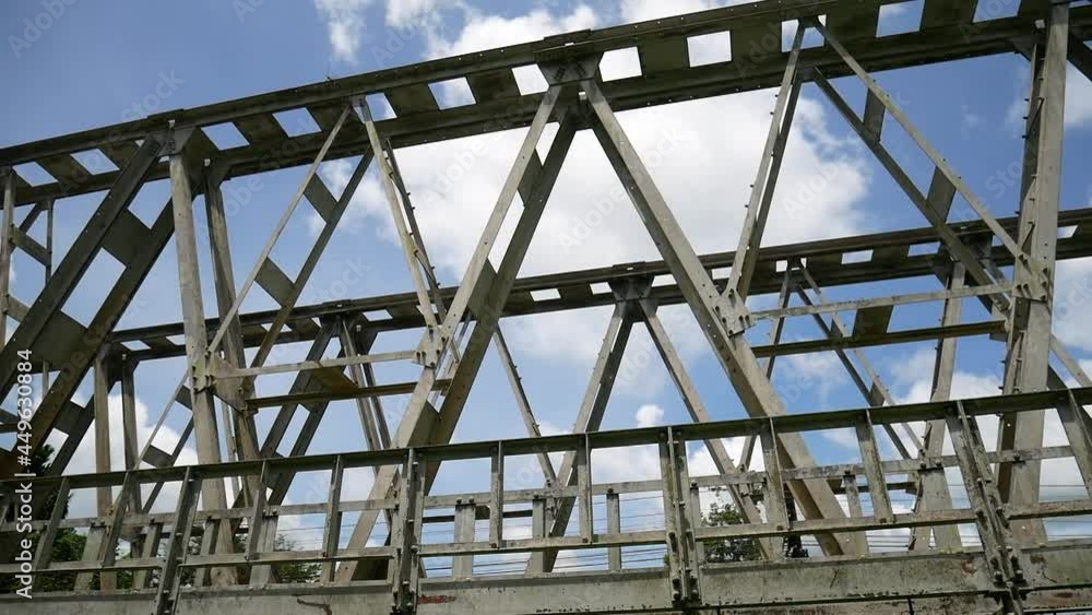 Steel bridge structures for trains. Complex steel structure. The bridge ...