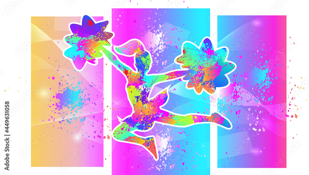 Cheerleading logo design. Colorful sport background. Website Landing ...