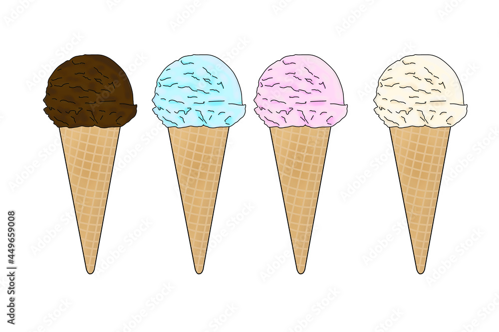 Hand draw illustration ice cream. Summer food, cold cream, frozen ...