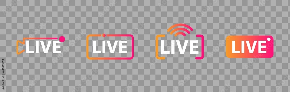 Live streaming icon set. Live buttons on a transparent background ...