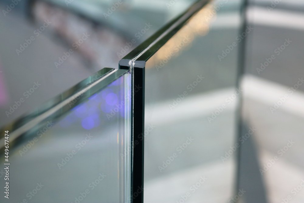 Frameless laminated glass balcony railing double layer. Stock Photo ...