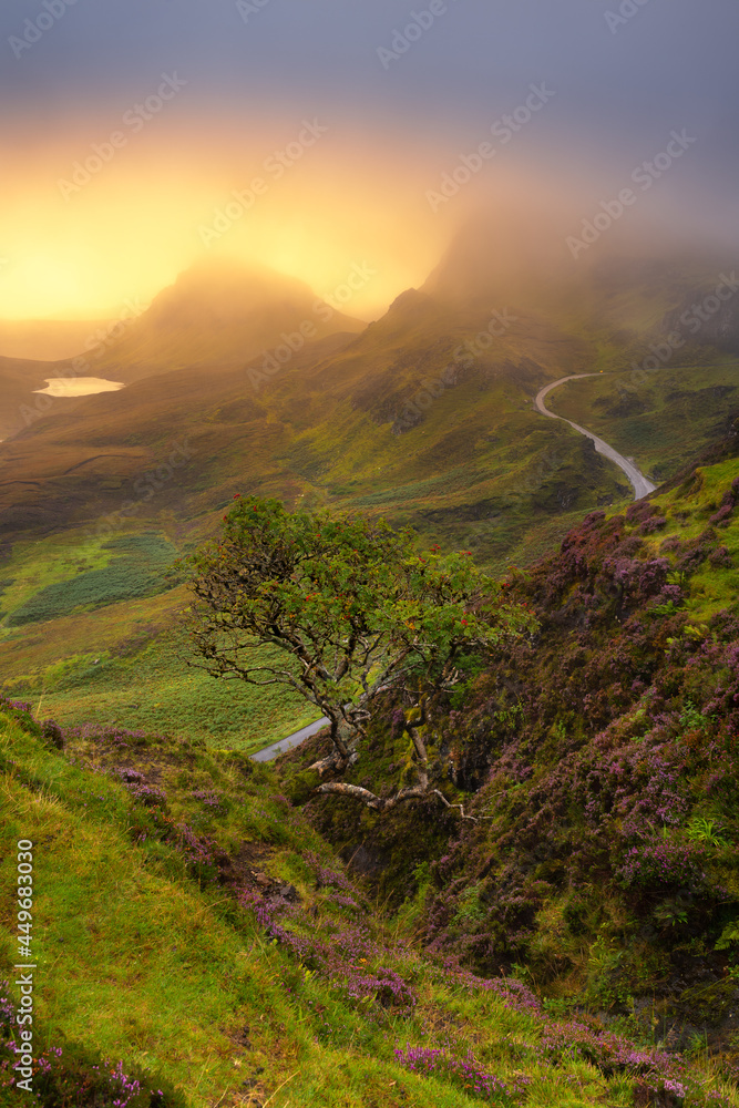 Dramatic view of magical Scotland landscape Quiraing with lingering ...