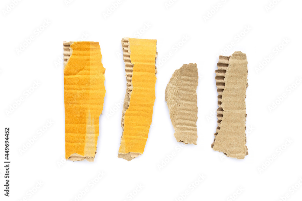 Recycled paper craft stick on a white background. Brown paper torn or ...