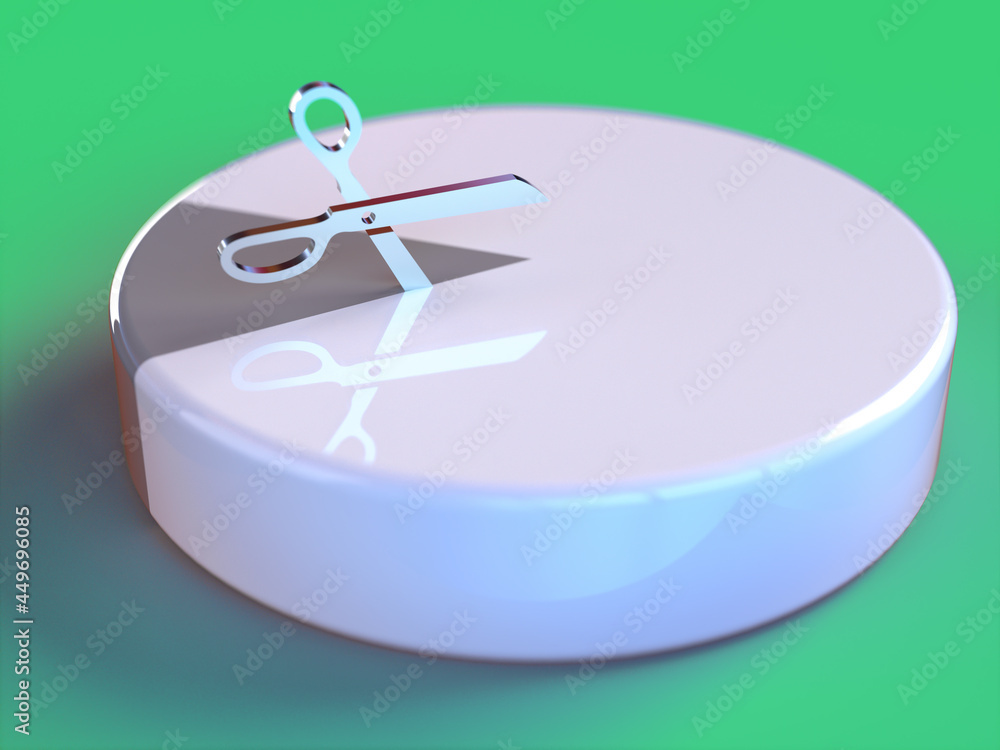 3D rendered pie chart in neutral colors with different sized parts on a ...