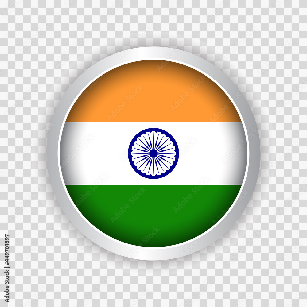 Flag of India on round button on transparent background element for ...