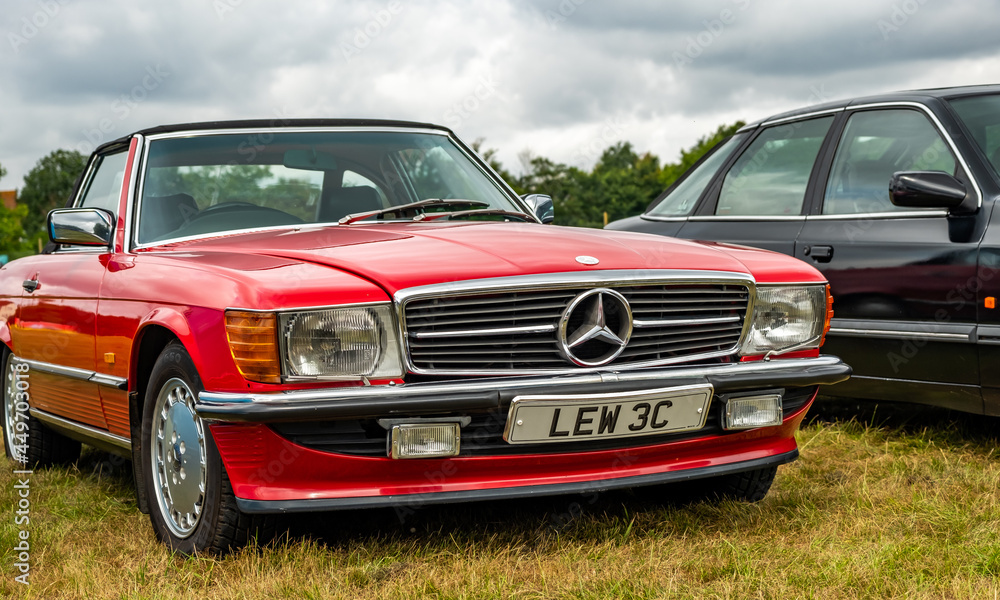 Ipswich, UK – July 2021. A classic two-seater Mercedes convertible car ...