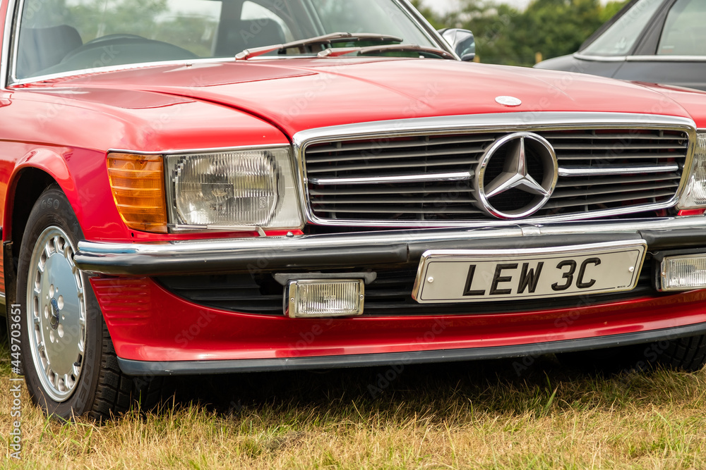 Ipswich, UK – July 2021. A classic two-seater Mercedes convertible car ...