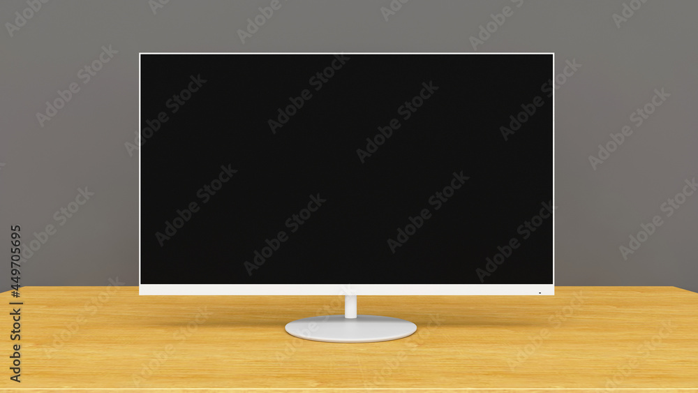 Computer monitor screen mockup. White modern thin frame computer ...