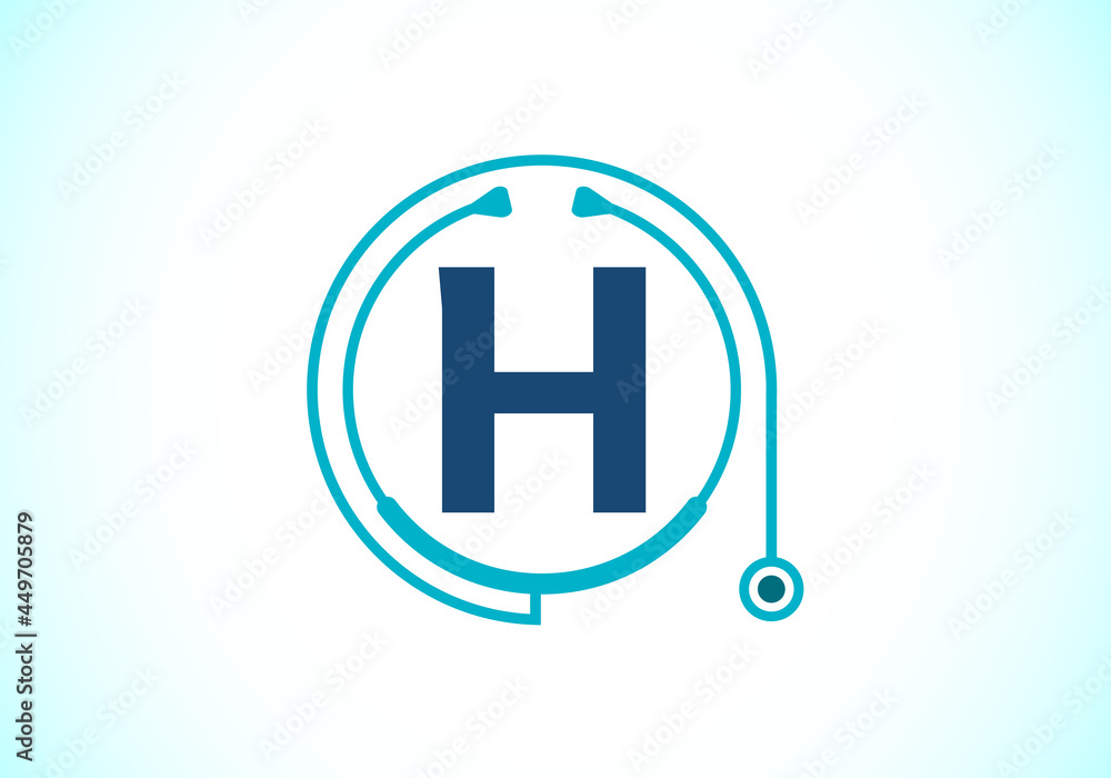 Initial H monogram alphabet with doctor stethoscope. Vector stethoscope ...