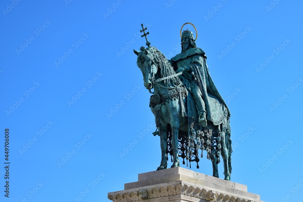 Statue of St Stephen represents the first king of Hungary seated on a ...