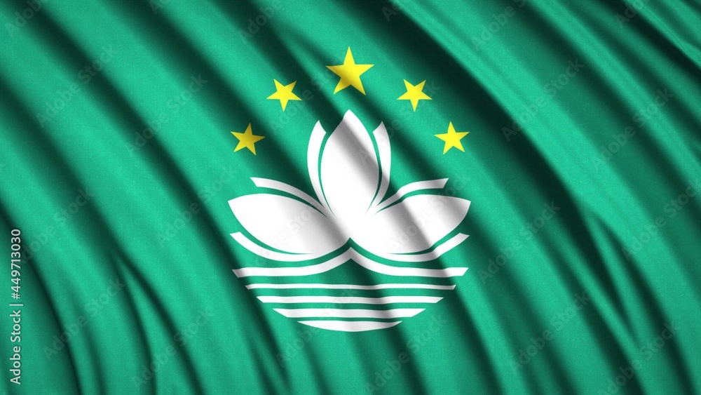 Macau flag. Waving national flag. State symbols. Realistic 3D render ...