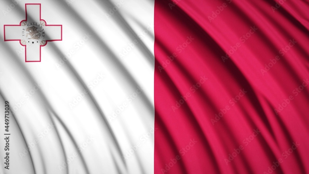 Malta flag. Waving national flag. State symbols. Realistic 3D render ...