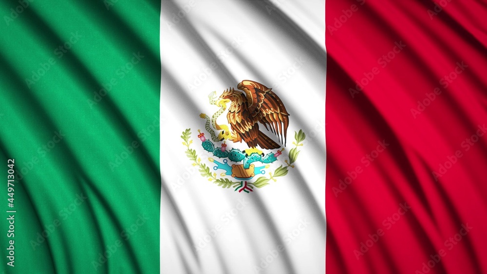 Mexico flag. Waving national flag. State symbols. Realistic 3D render ...